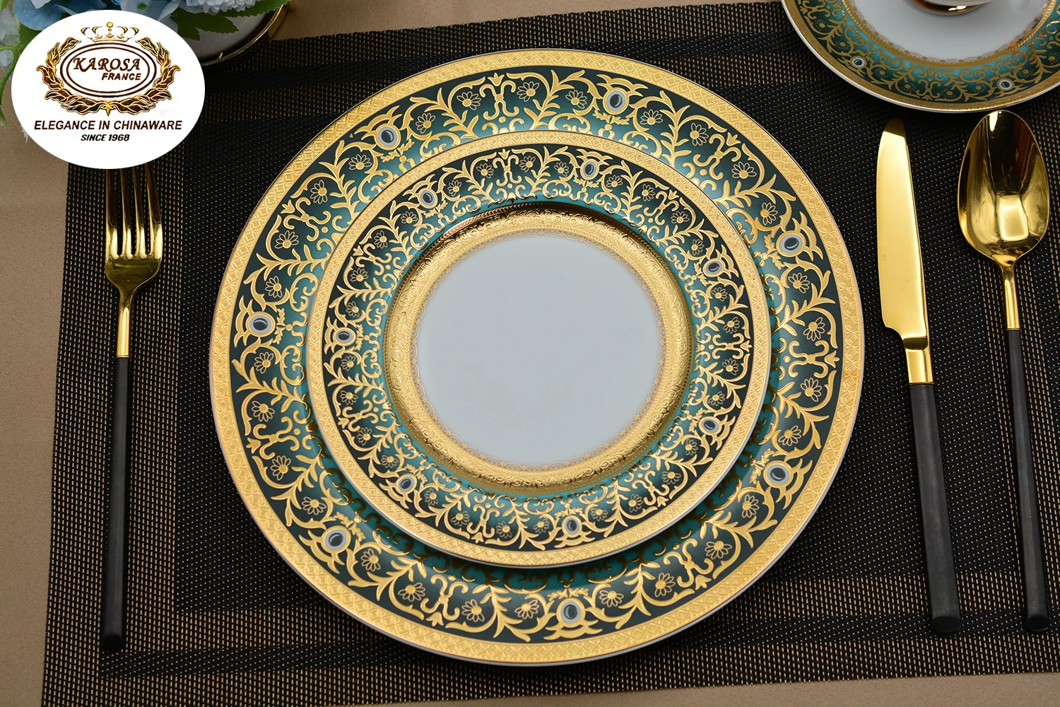 KAROSA Luxury Dinnerware - Elegant Green Porcelain Sets