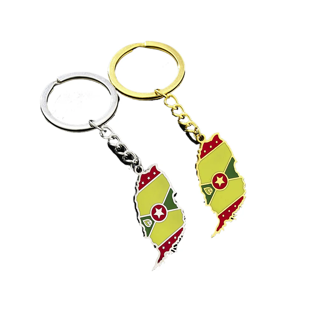 2406 yutin Vintage Grenada map Flag Keychain decorated with ethnic style all-matching titanium ...