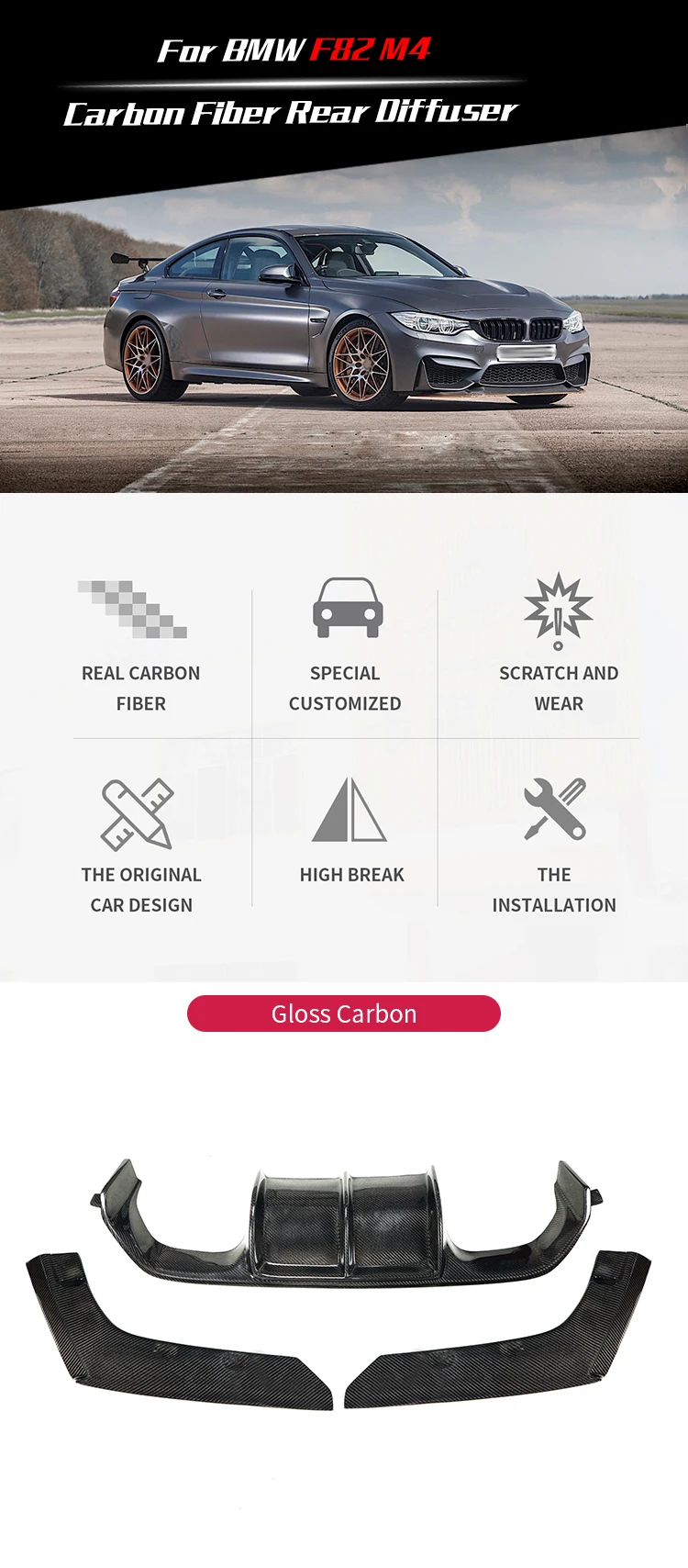 V Style With Splitter Carbon Fiber Rear Bumper Diffuser for BMW F80 F82 F83 F8X M3 M4| Alibaba.com