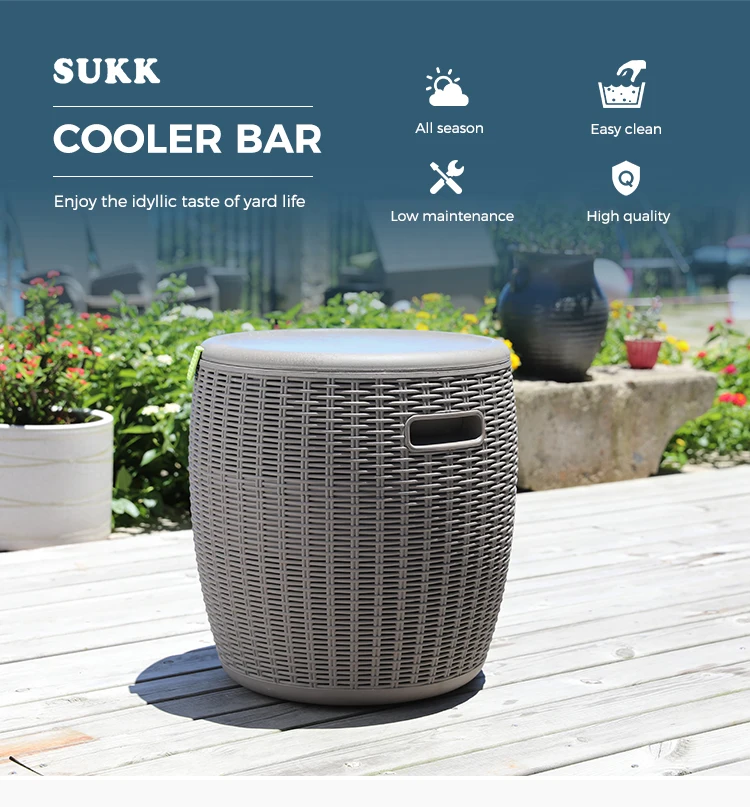 Garden Cool Stool - Rattan Bar Drinks Wine Barrel Table