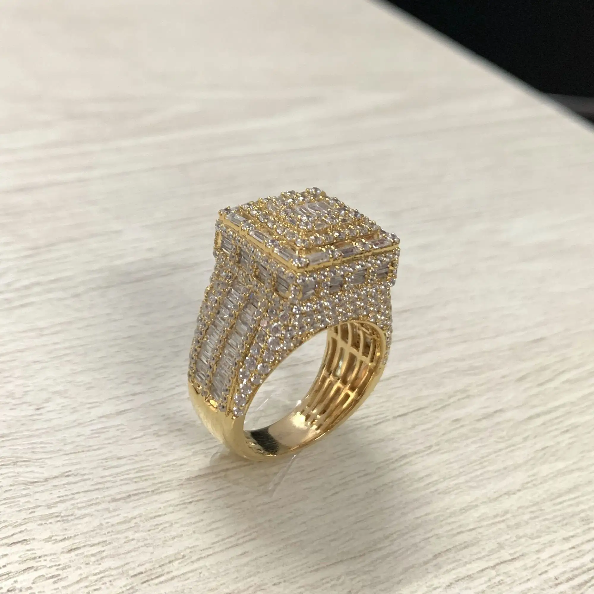 New Trendy Square Shape Custom Hiphop Silver Plated Rapper Ring With ...