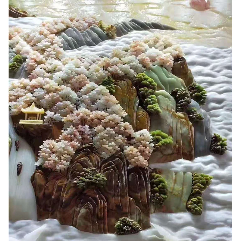 Chinese Hand Carved Onyx Marble Wall Sculpture for Villa
