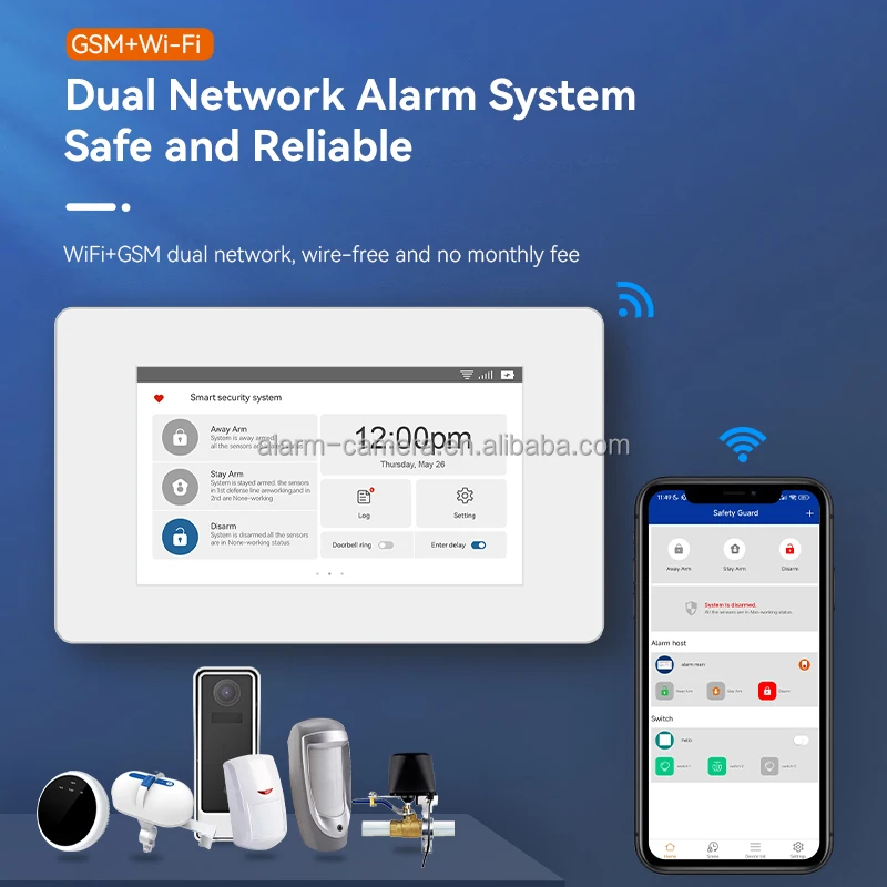 4.3" Touch Screen Wifi Gsm Dual Network Alarm System 4 Wired Zone 99 ...
