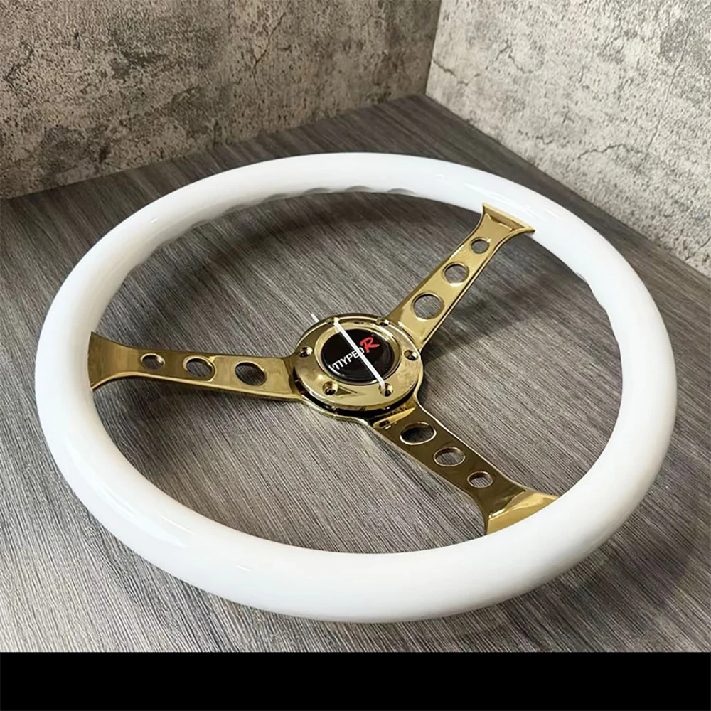Custom 15 Inch 380mm ABS White Grip Gold Bracket Car Steering Wheel ...