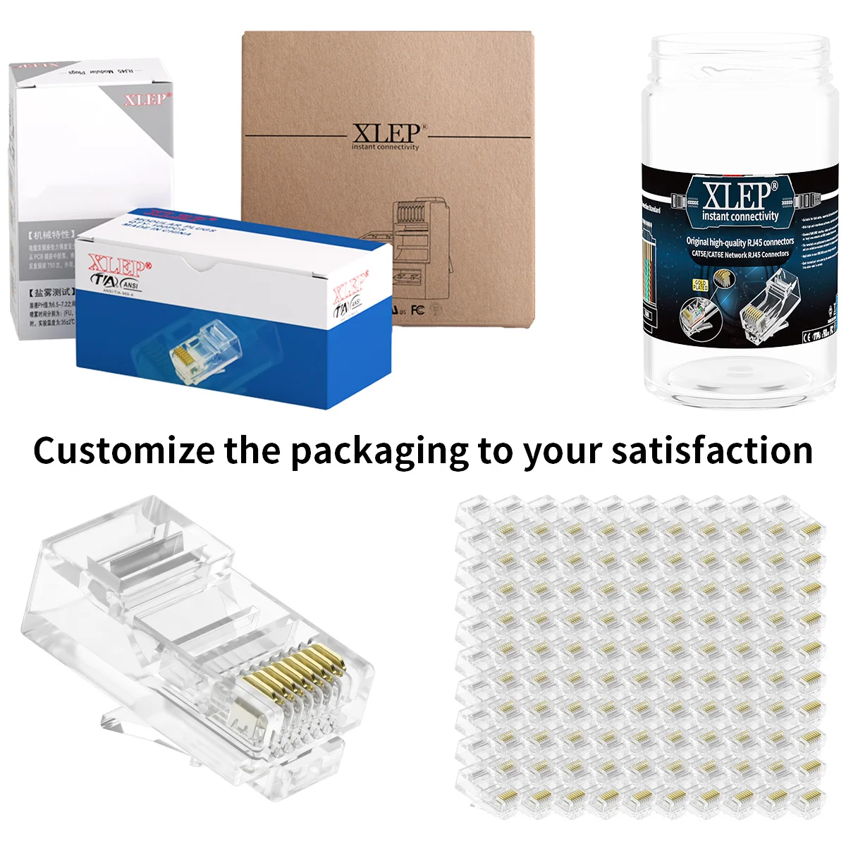 Customizable Packaging Own Brand Factory 100pcs/Box RJ45 Connector 8p8c ...