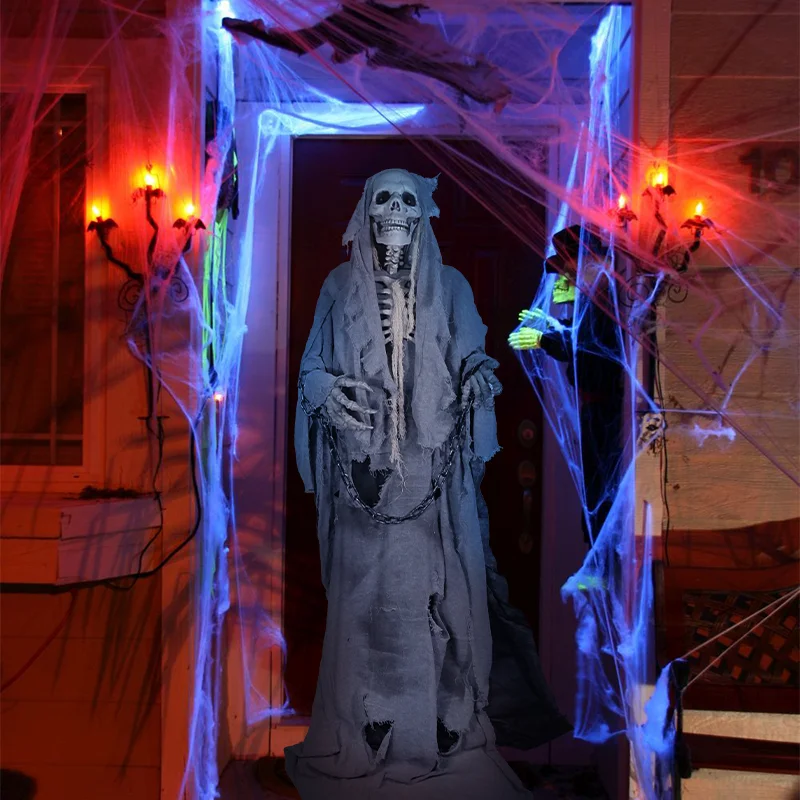 Halloween Bar Haunted House Secret Room Scary Prop Gray Cape Skeleton ...