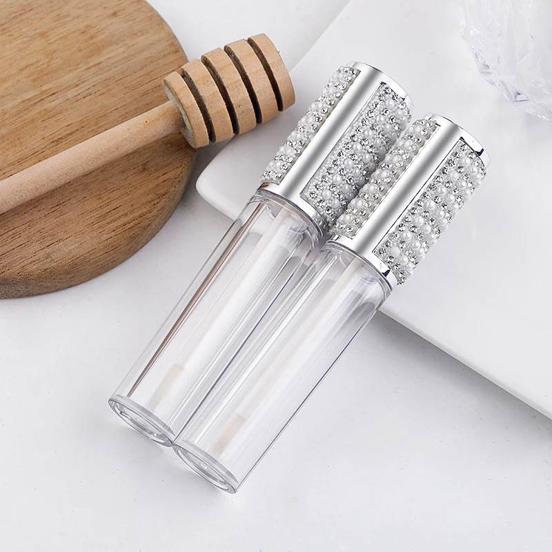 Wholesale Luxury Silver Glitter Rhinestone Pearl 5ml Empty Round Lip ...