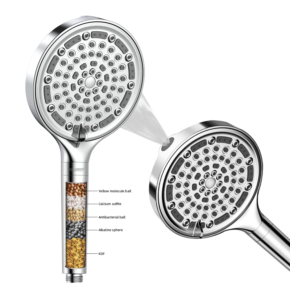6 Spray Mode Rain Back Jet Powered Shower Head with Filter
