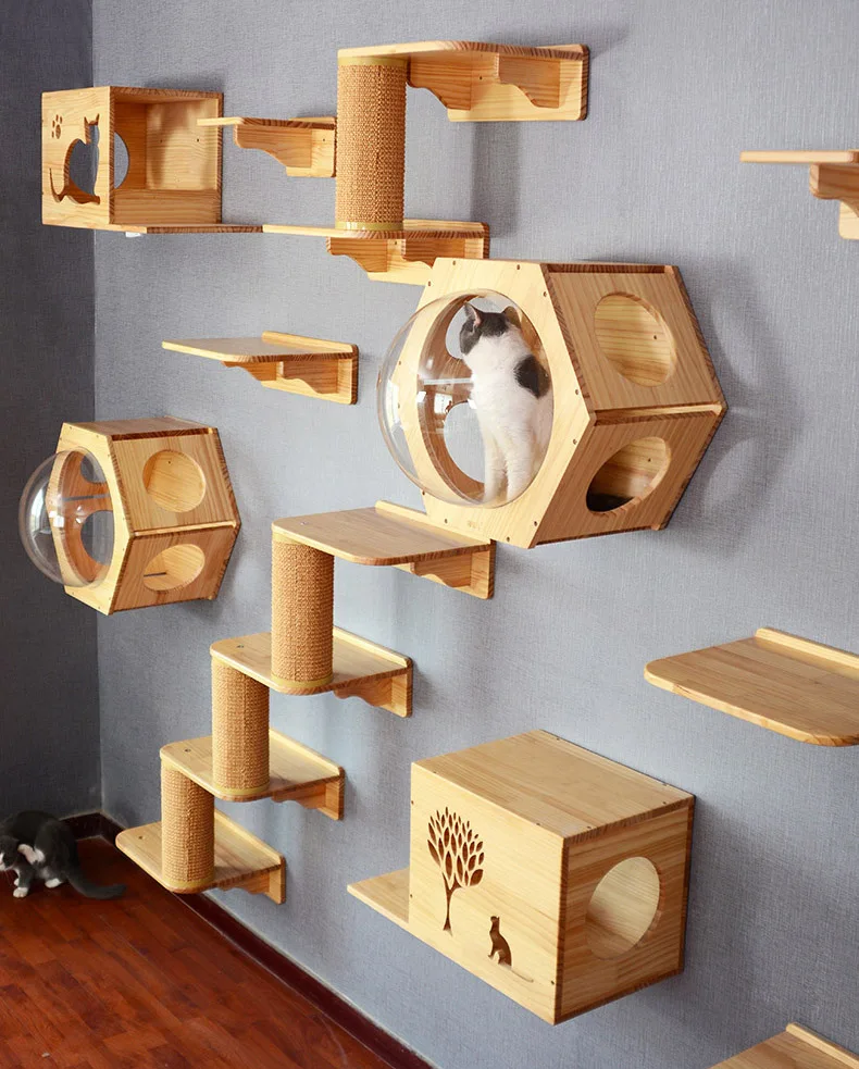 Cat Climbing Frame Solid Wood Diy Platform Cat Wall House Climb Track ...