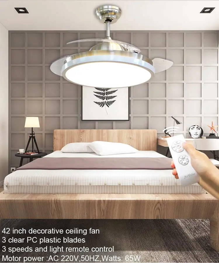 1stshine Led Ceiling Fan Dining Room Simple Modern Clear Blade Remote ...