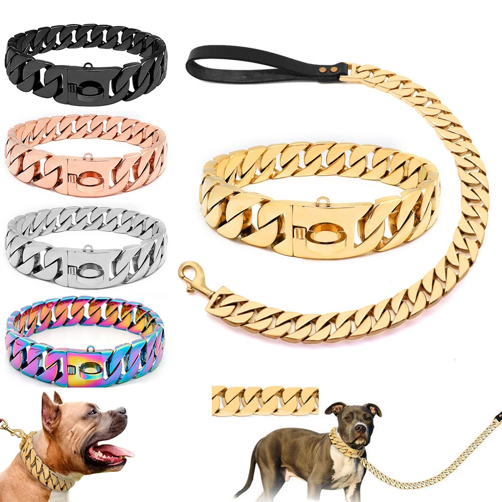 Luxury Gold Collares Big Dog Chains Pet Hip Hop Leads Kit Dog Collars ...