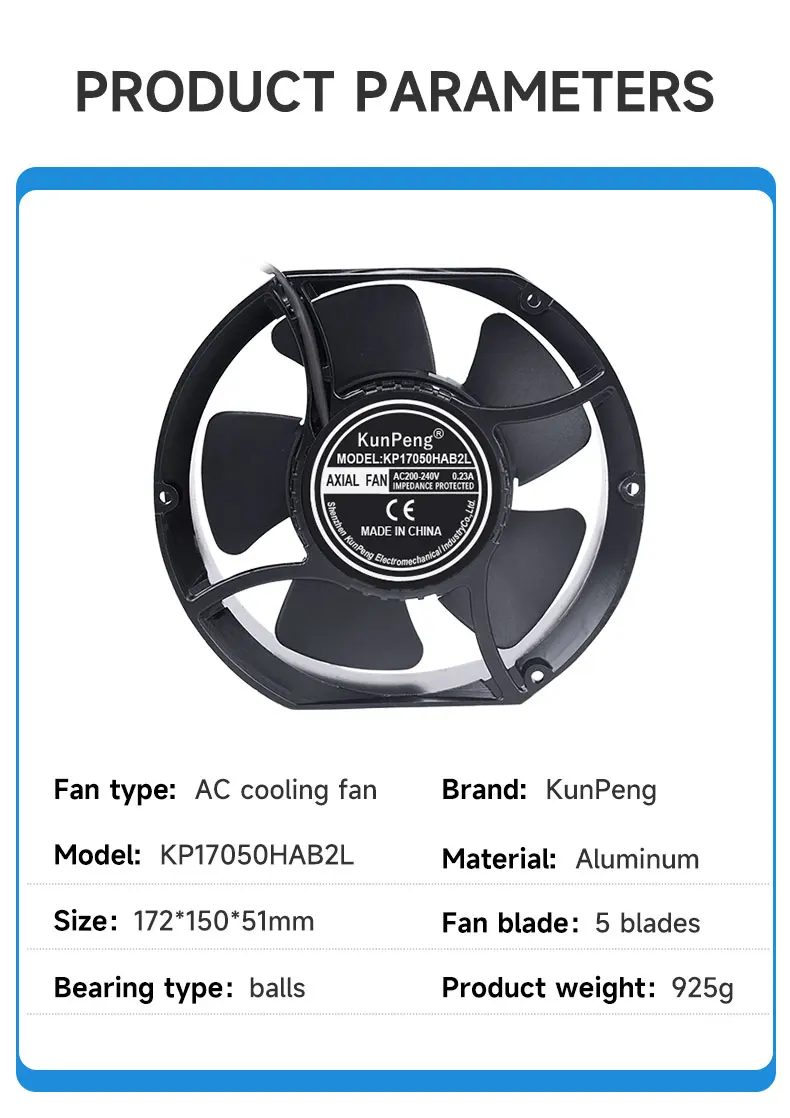 Industrial 172x150x51mm Ac Cooling Fan 110v 220v 380v 17251 170mm 17cm Dual Ball Bearing Round ...