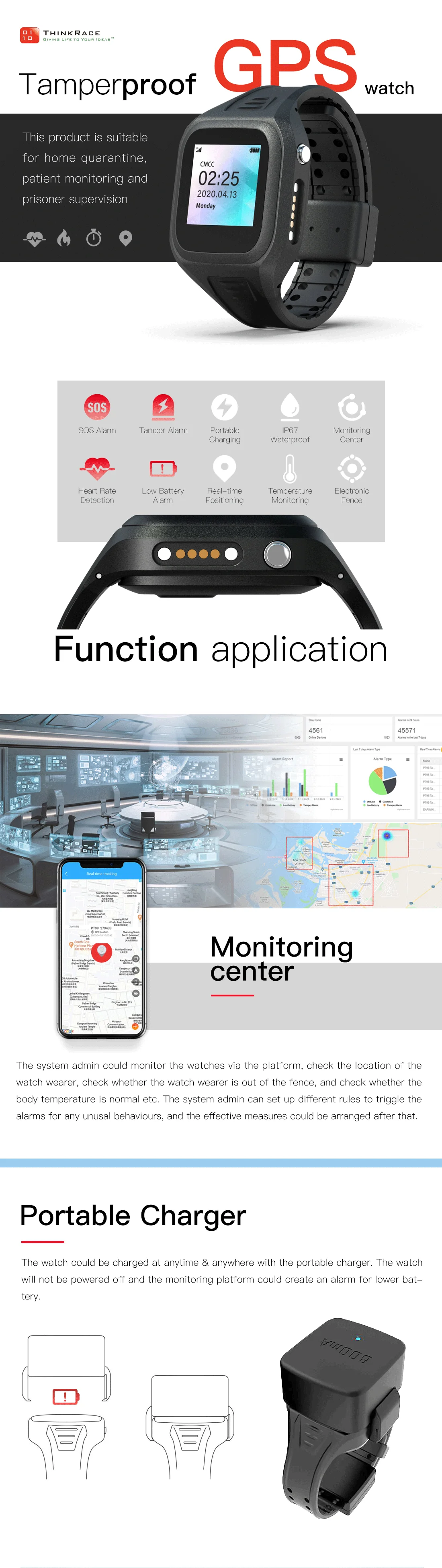 2G Watch GPS Tracker with Geo-Fences for Prisoner Monitoring