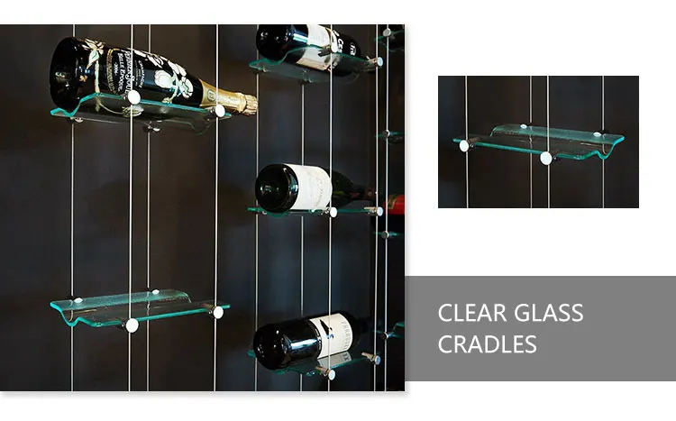 Floating Wine Cable System Wine Racks With Clear Glass Cradles And ...