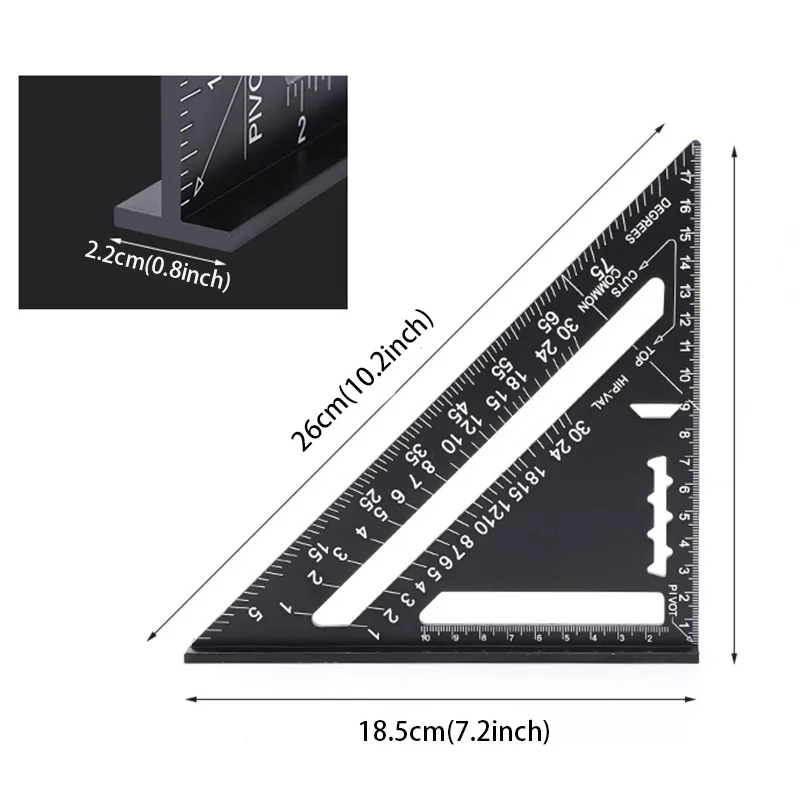 Triangle Ruler Aluminum Alloy Angle Ruler Speed Metric Square Measuring ...