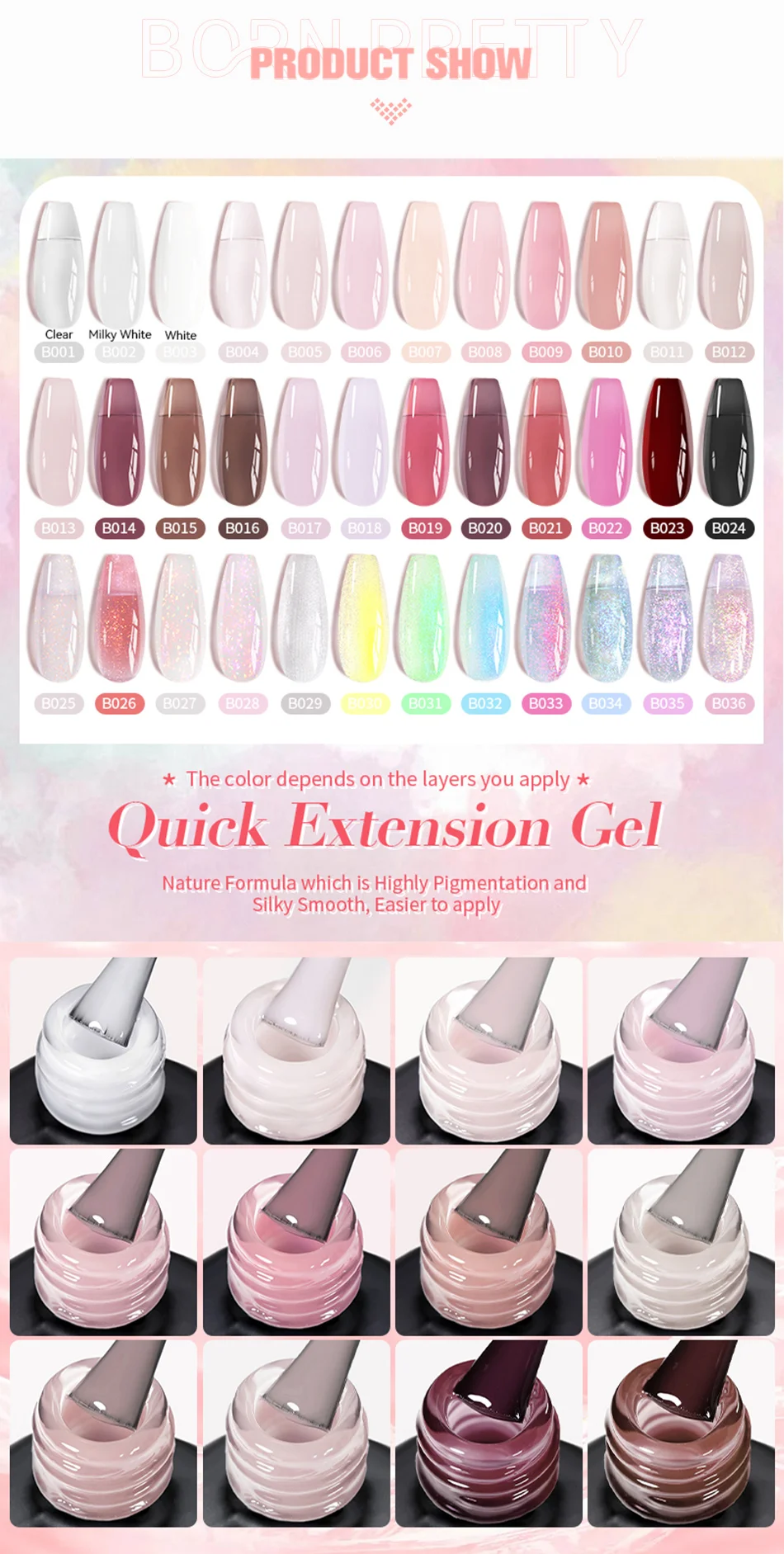 BORN PRETTY PRO Biab Build Gel Color HEMA Free Low Heat Quick Extension ...