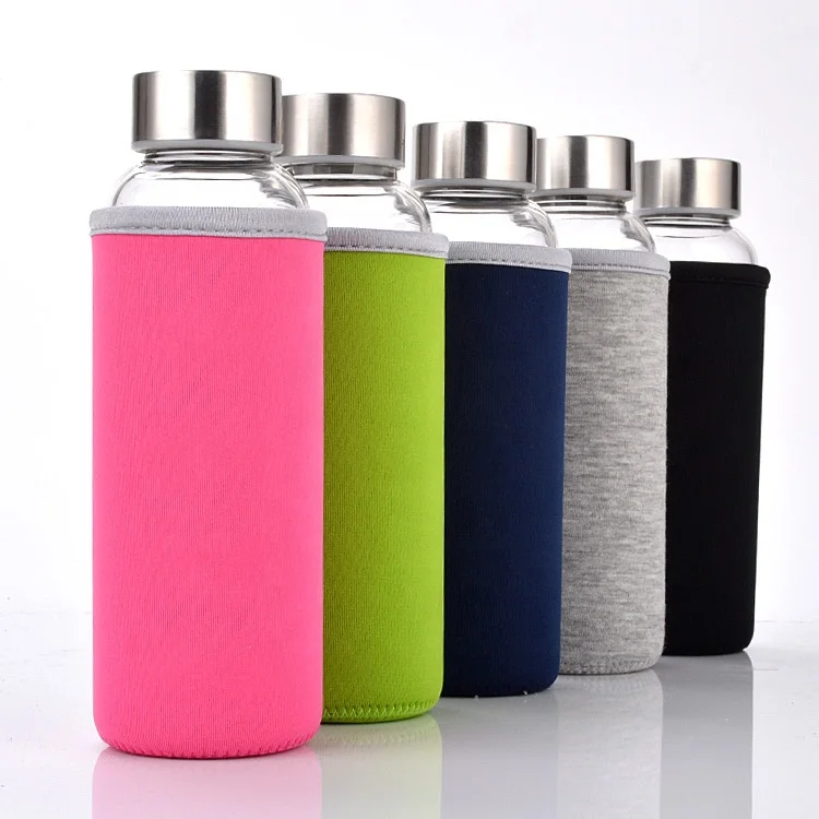 18oz Glass Water Storage Bottles With Sleeves And Stainless Steel Caps ...
