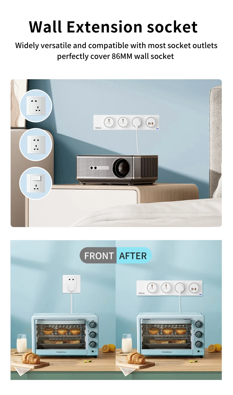 20A 250V Universal Extension Wall Socket with 2 USB Type-C Ports and 4 ...