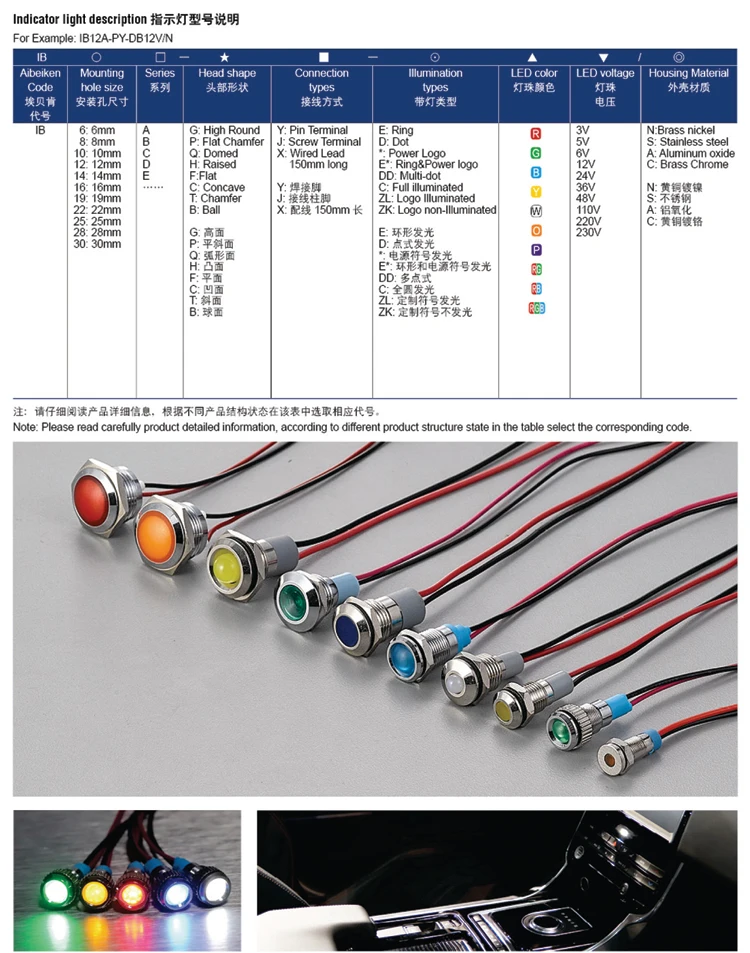 Ip67 Waterproof Metal Pilot Indicator Lamp Led Light Mini Ball Round ...