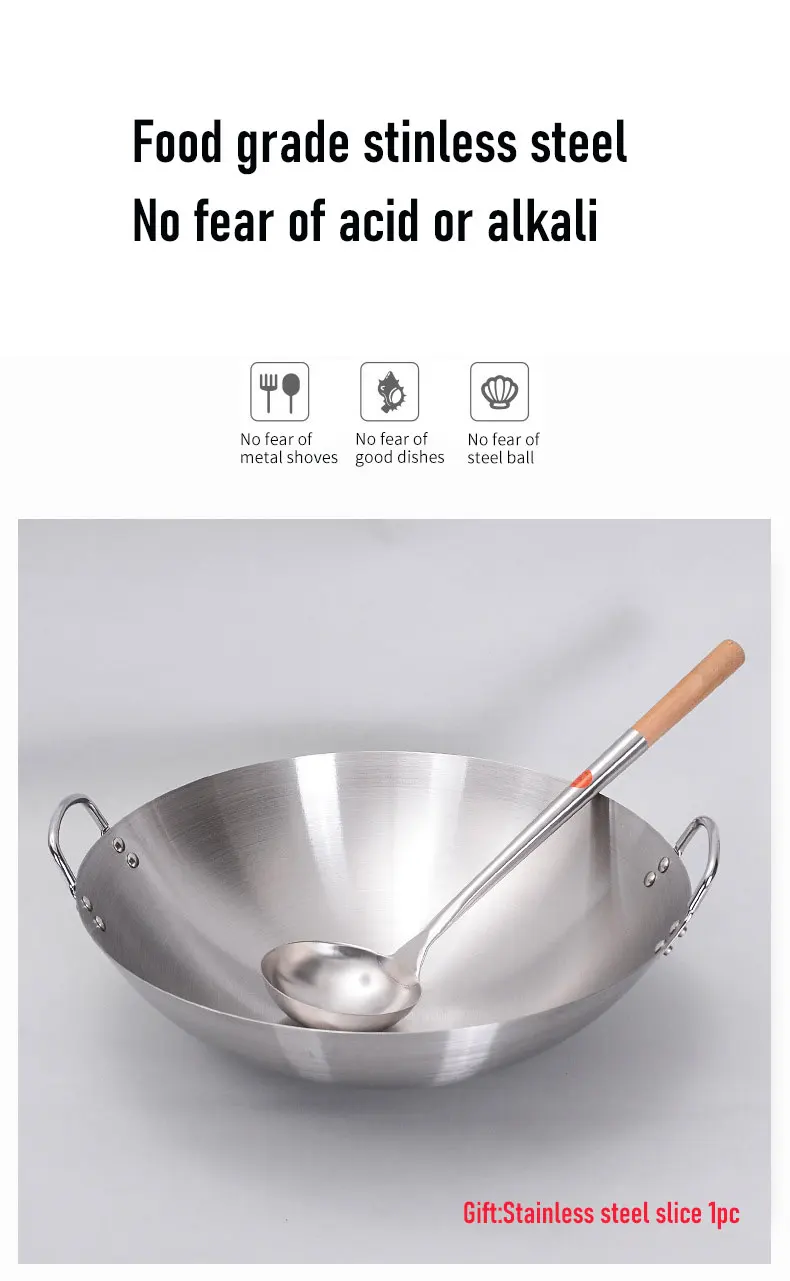 Commercial Large Stainless Steel Wok with Double-Ear for Gas Stoves ...