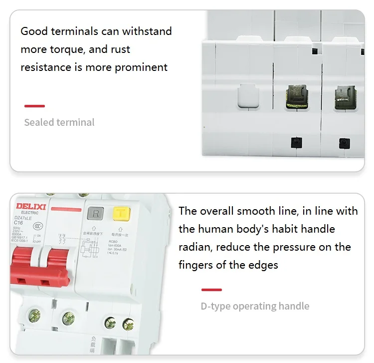DELIXI Dz47sle Series 6-125A 230V-400V ELCB/RCBO Earth Leakge Circuit Breakers 1P 1P+N 2P 3P 3P ...