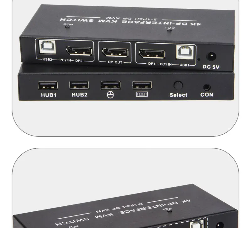 2 Port DisplayPort KVM Switch with USB 2.0 Hub Port & KVM Cables ...