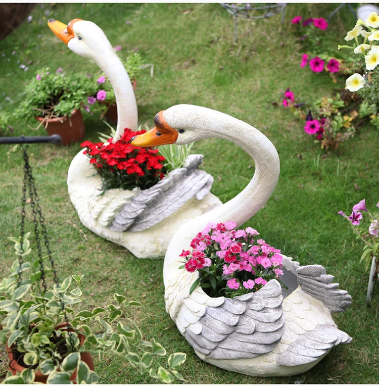 Outdoor Decorative Resin Cute Animal Flower Pot White Swan Flower Pot ...
