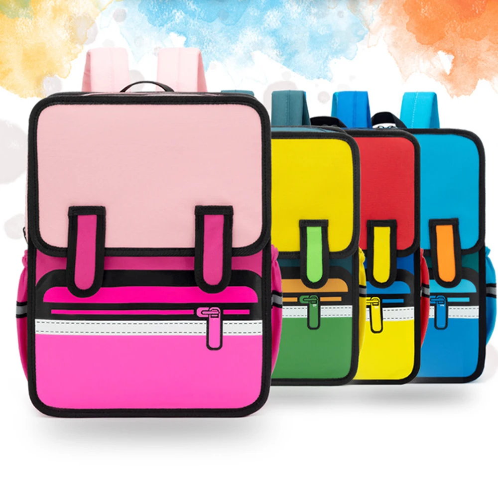 High Quality 2D Drawing Cartoon School Bag Cute 3D Backpack 2D Drawing ...