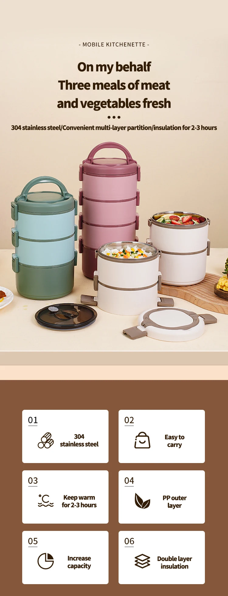 Versatile Kitchen Food Storage Box 304 Stainless Steel Lunch Take Away ...