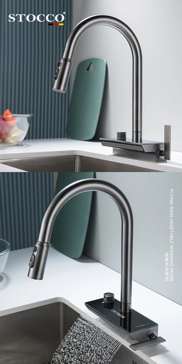 Modern Design Digital Display Kitchen Faucet Black Brass 360 Degree ...