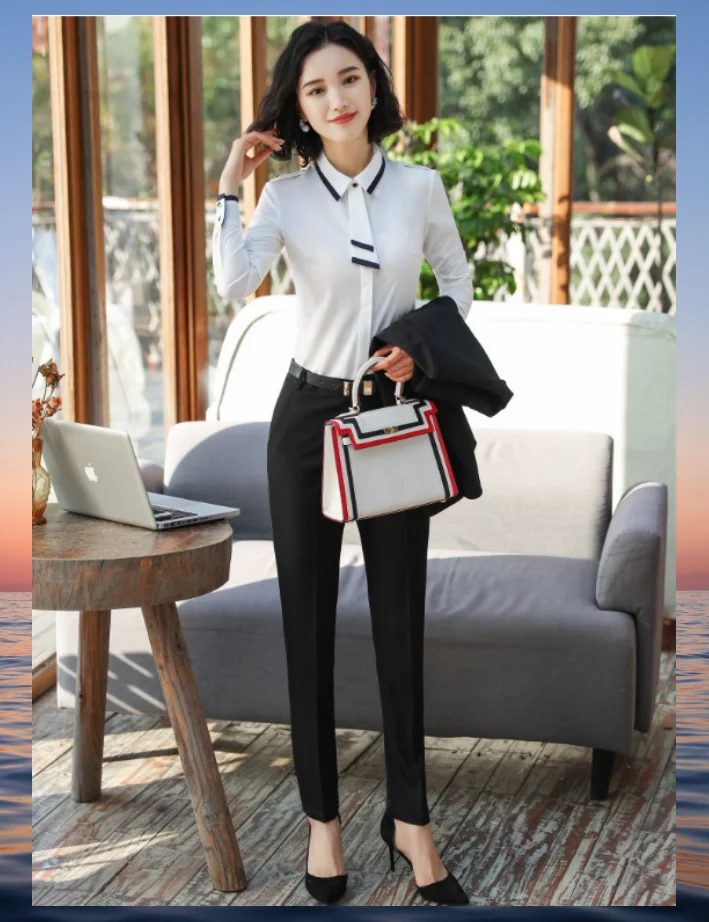 Factory Stewardess Uniforms Female Office Formal 3 Pieces Set Women ...