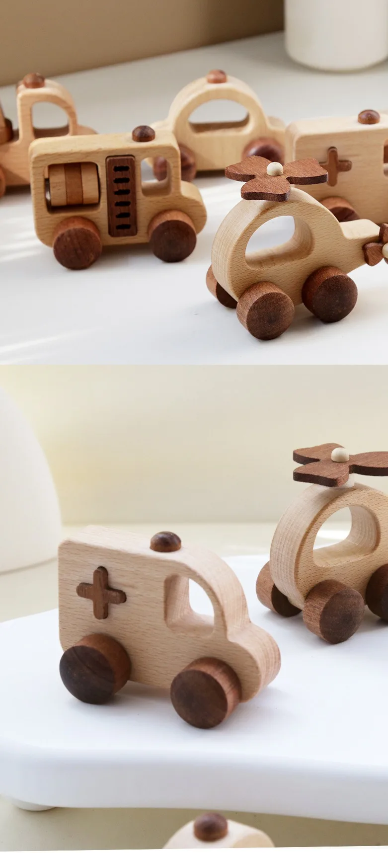 2024 New Montessori Baby Wooden Vehicles Mini Wooden Pull Cars For Kids ...