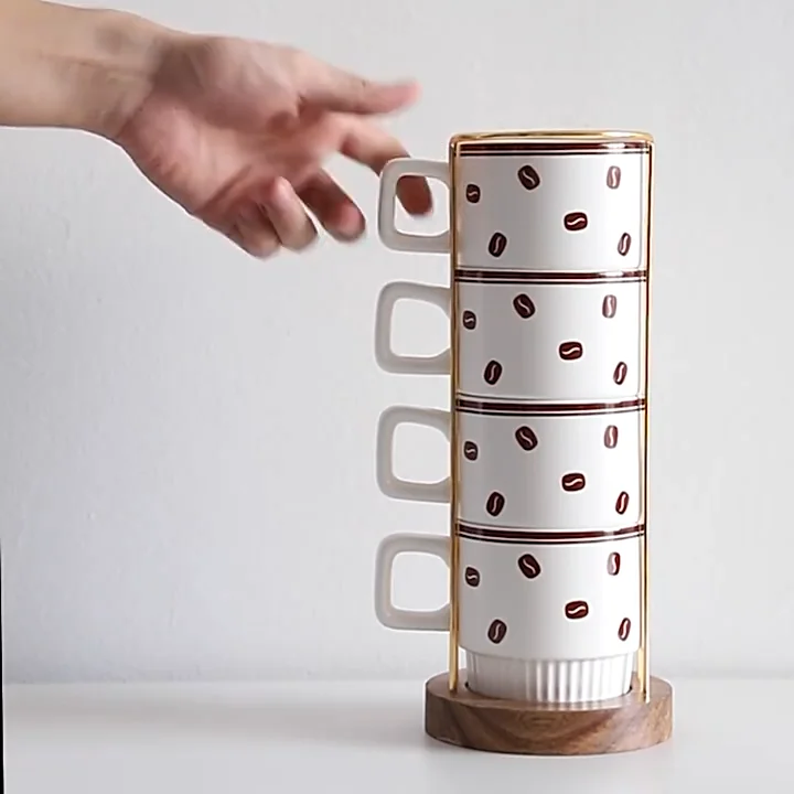 Wholesale Coffee Cup Set Of 4 320ml Stackable Ceramic Coffee Mug Set ...