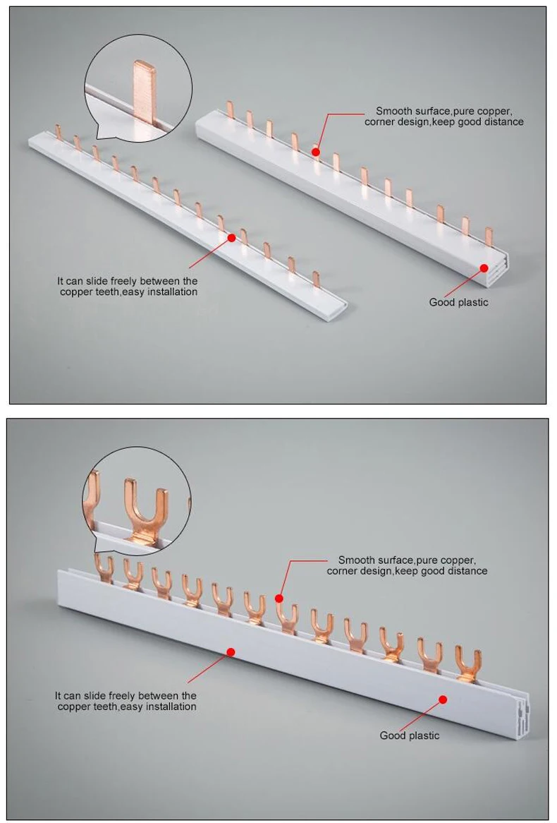 U Type Busbar Connection MCB RCCB Copper Bar 1-4 Pole