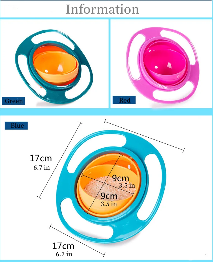 Food Grade 360 Rotating No Spill Plastic Snack Bowl Baby Feeding ...