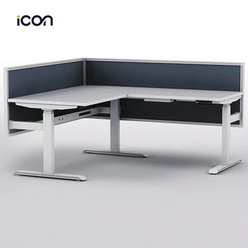 L Shape Corner Office Height Adjustable Work Station Desk Electric Lift ...