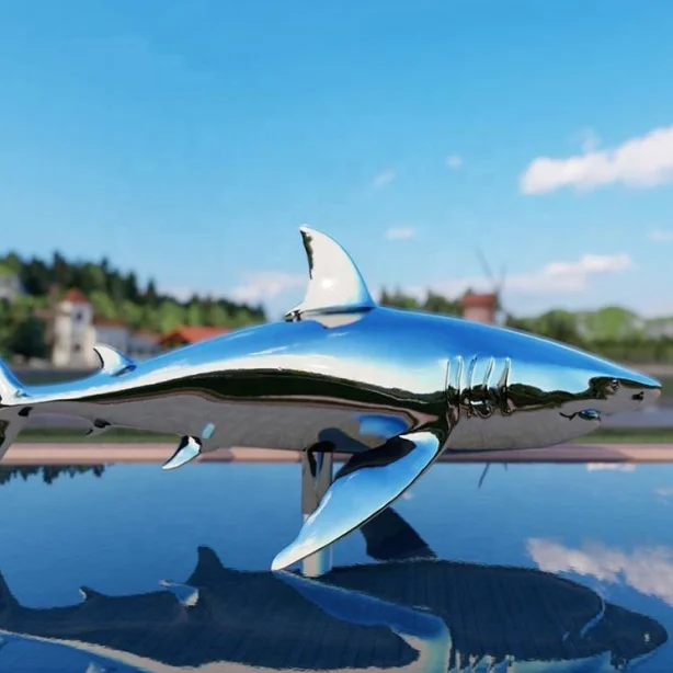 Outdoor Decorative 3d Life Size Metal Shark Statue Polished Stainless ...