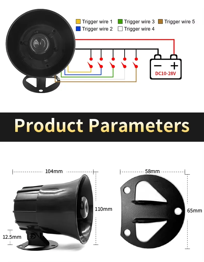 12V 24V 100db 10W Electric Horn Fire Truck Siren - WTSAFE