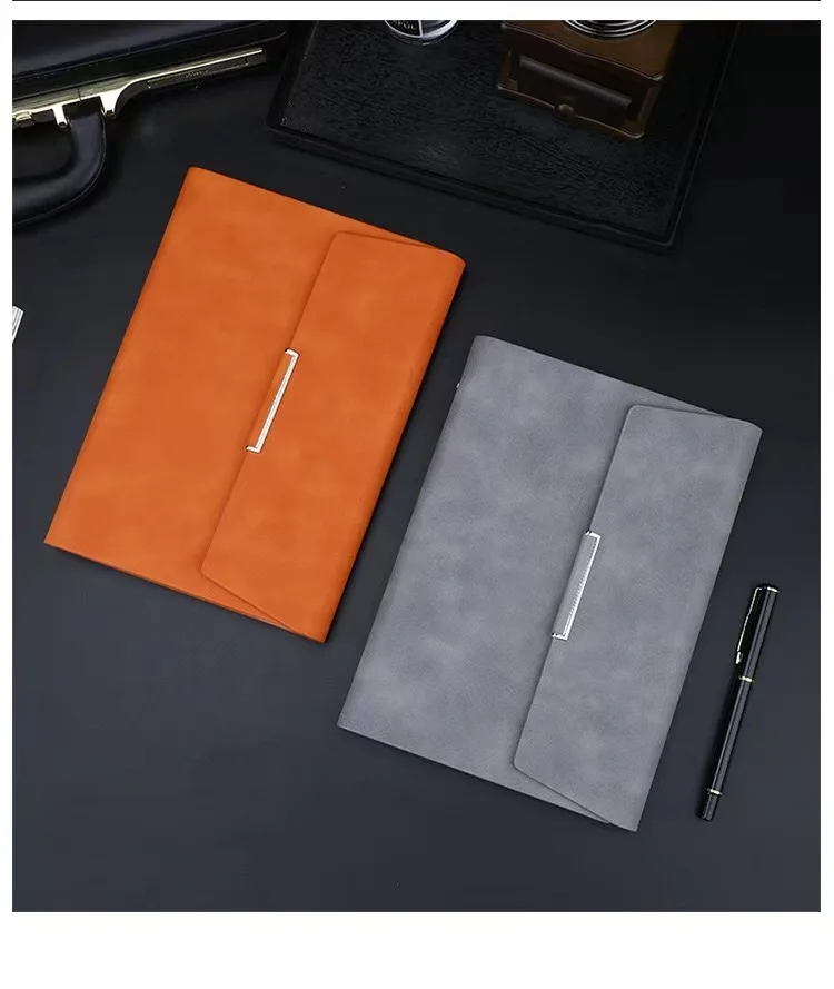 High-End Business PU Leather Buckle Notebook Printable Logo Three-Fold ...