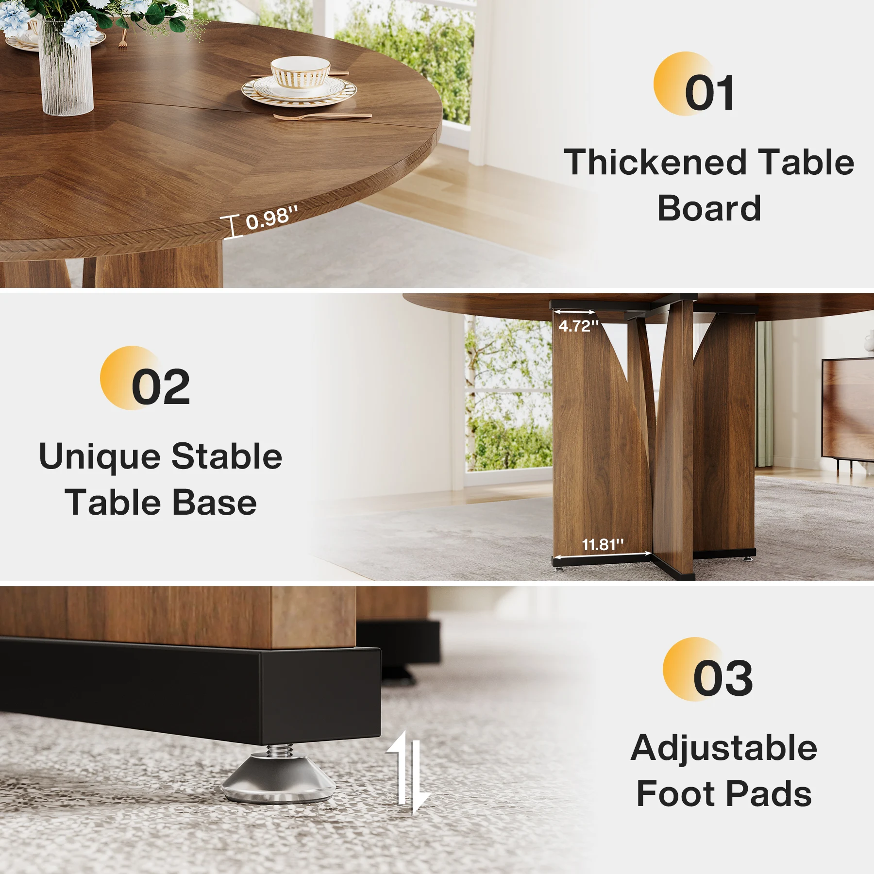 Tribesigns Round Dining Table Wood Kitchen Table for Dining Room Living ...