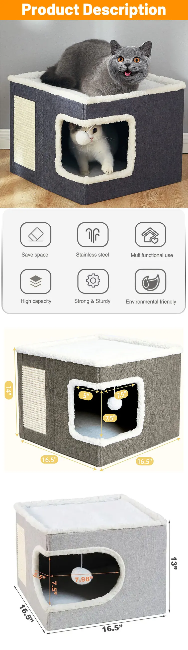 Small Pet Large Cube House Covered With Scratch Pad And Hideaway Tent ...