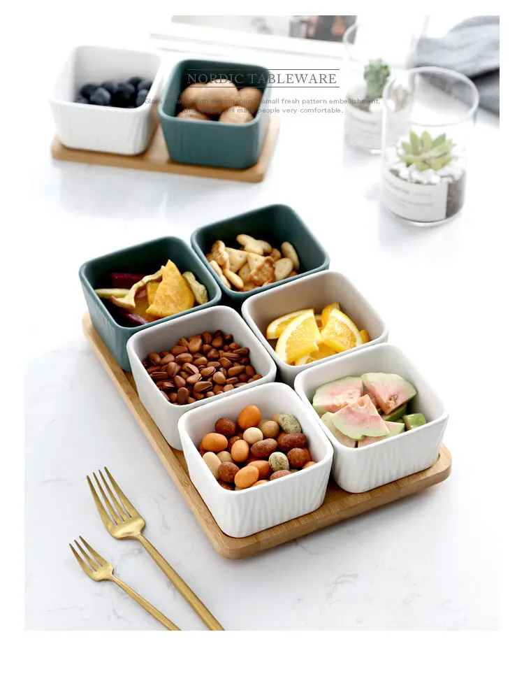 Nordic Ceramic Snack Serving Tray Container Ceramic Square Bowls Dried ...