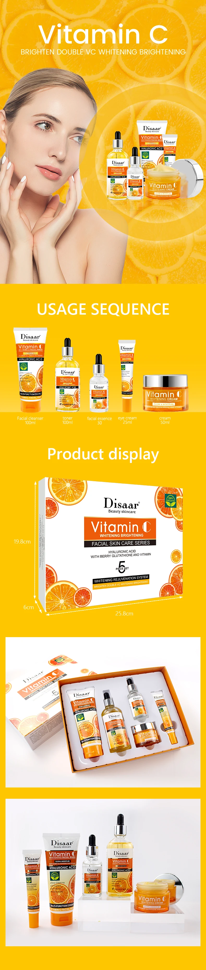 Disaar Beauty Vitamin C Brightening Skincare Set for Anti-aging