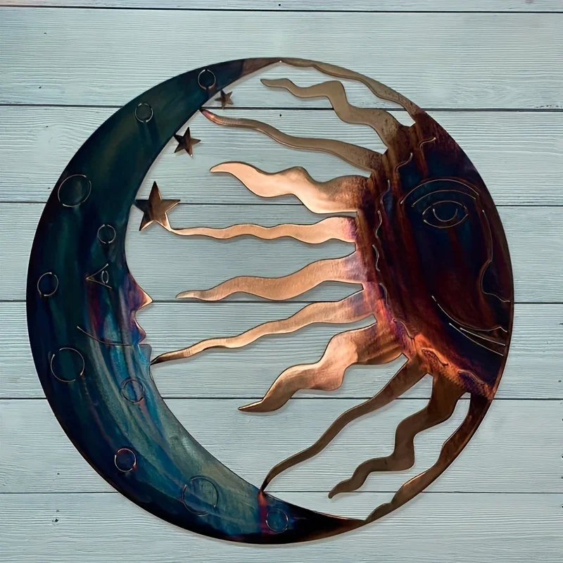 3D Outdoor Wall Art - Sun and Moon Ornaments in Metal