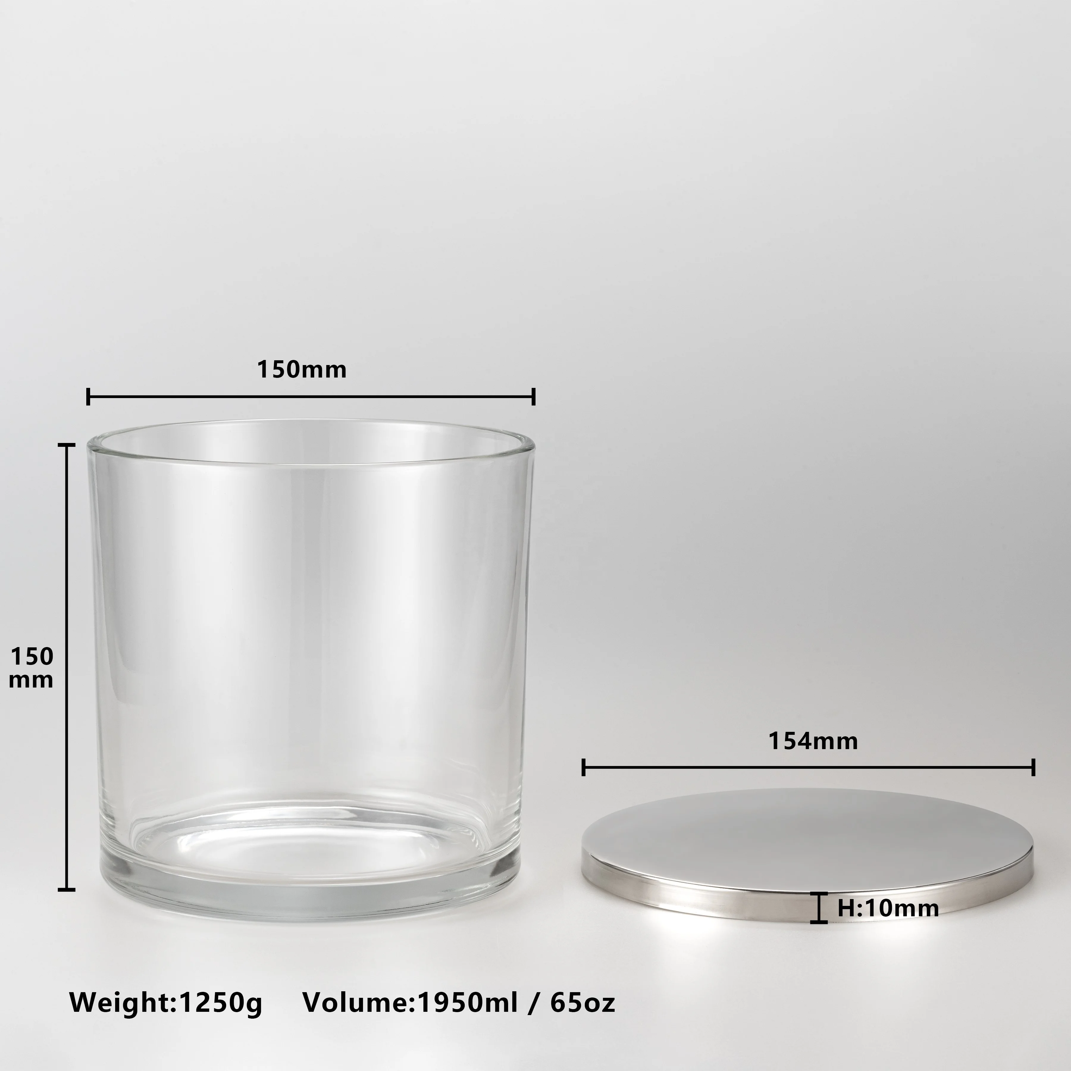 65oz Clear Glass Candle Jars with Metal Lid for Handmade Candles