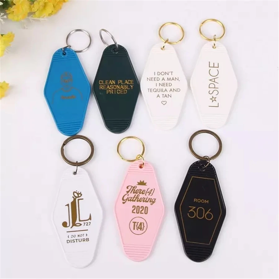 Retro Vintage Hotel Keychain with Custom Logo Rhombus Shape