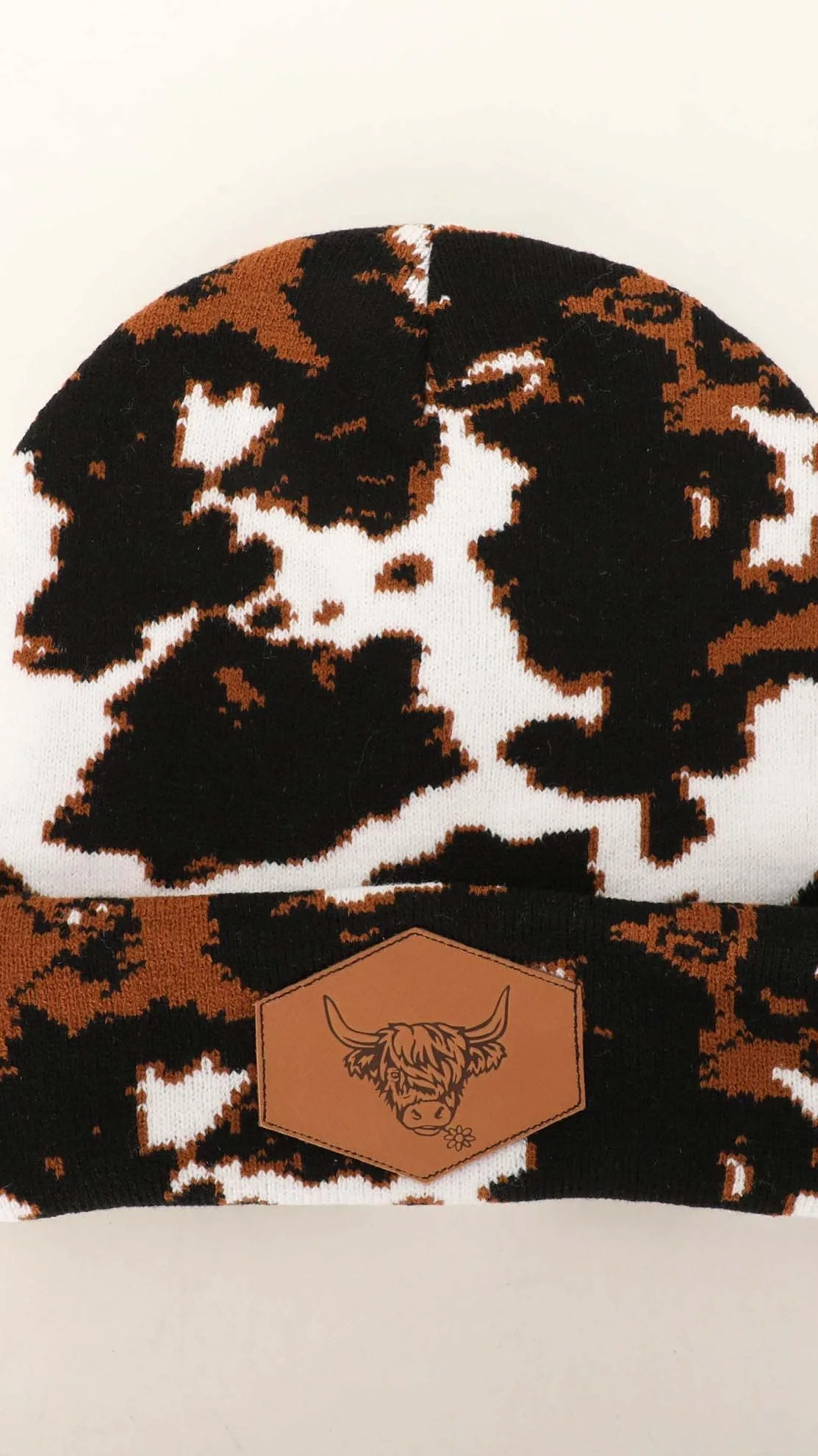 Fashion Acrylic Cow Print Highland Cow Beanie Winter Thick Knit Beanies ...