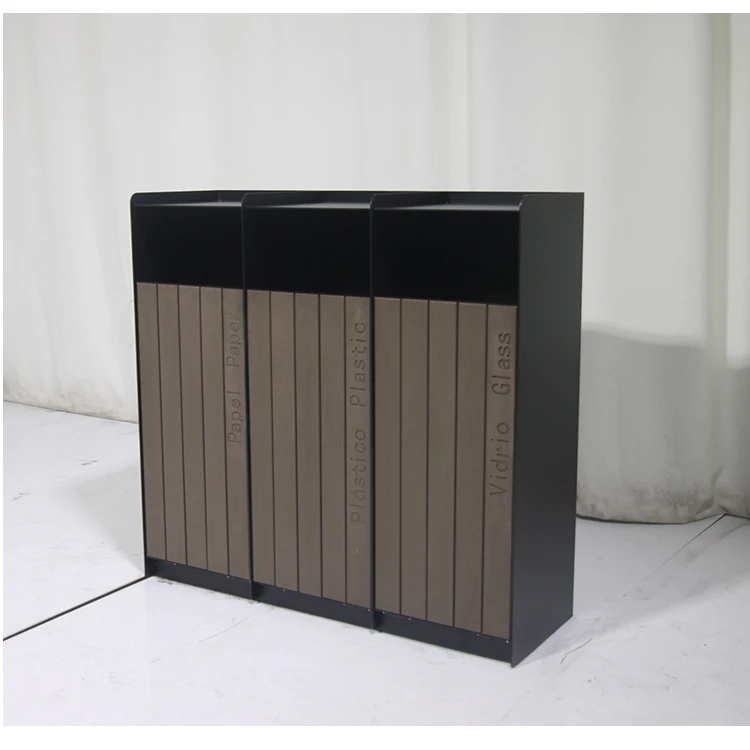 Outdoor Wpc Wood Segregated Garbage Container Trash Can Outside Park ...