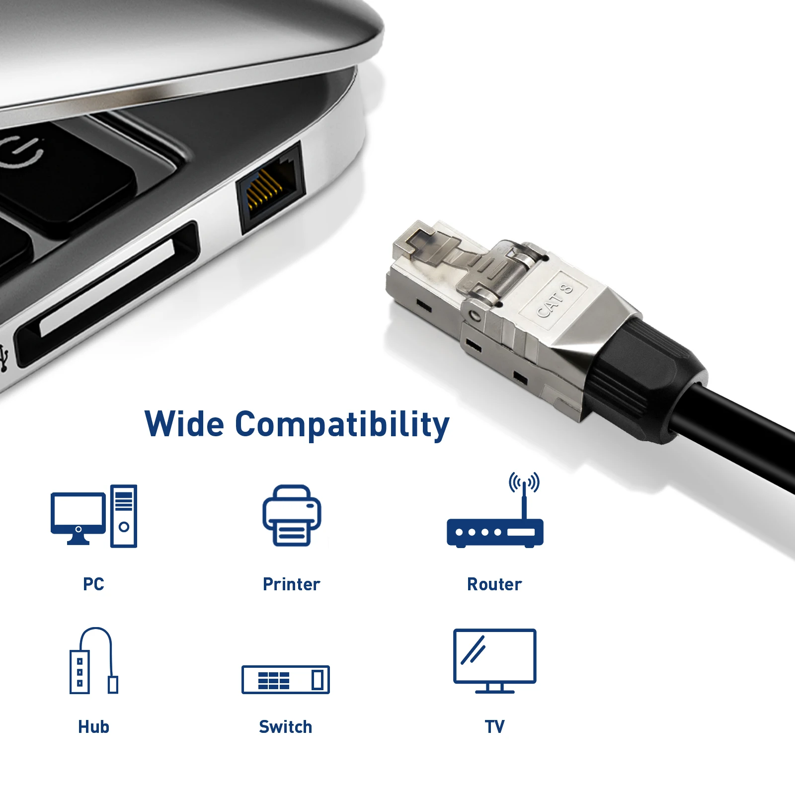 CAT8 Gold-Plated Toolless RJ45 Connectors - Shielded Ethernet ...