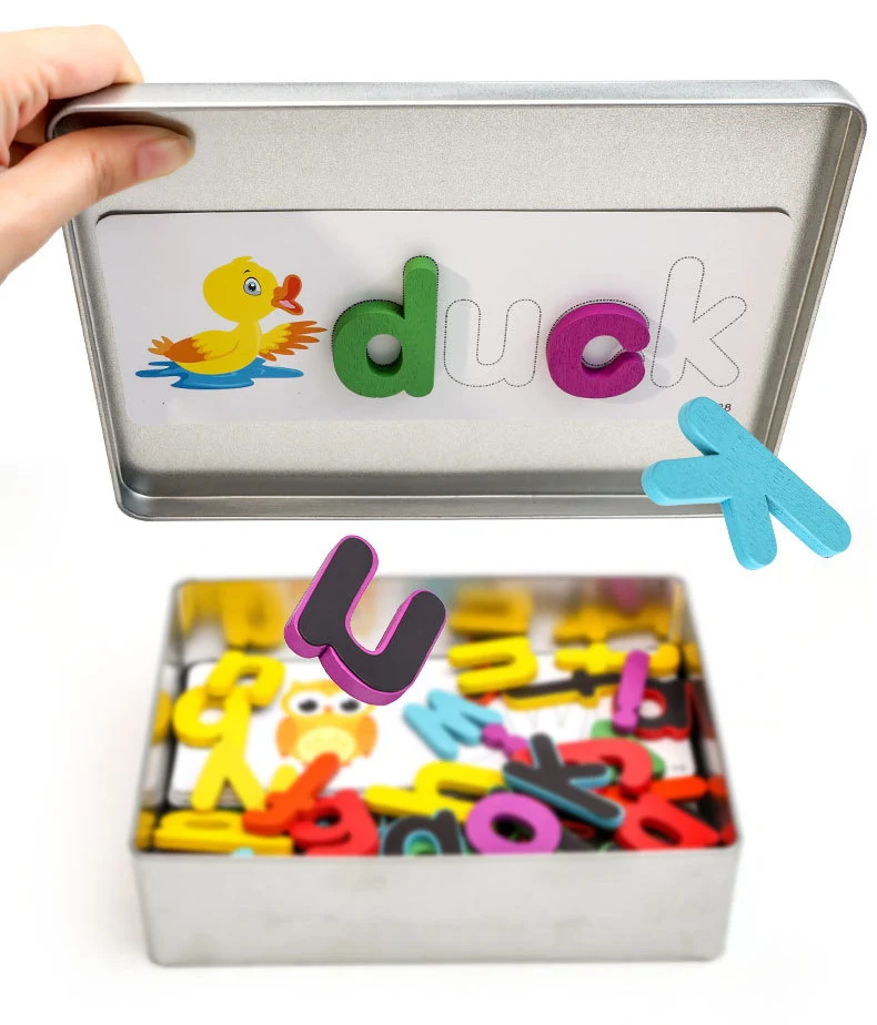 Word Puzzle Kindergarten Letter Matching Cognition Card Tin Box Puzzles ...